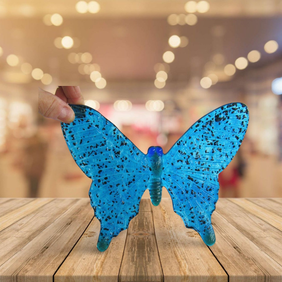 Gift for Her Blue Glass Art for Mom Blue Glass Butterfly Fused Glass ...