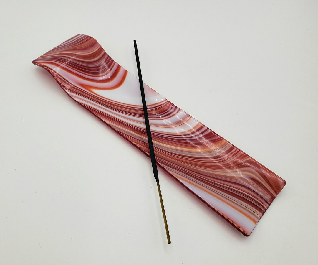 Glass Incense Holder Burnt Orange Red Insences Burner Swirl Art Lines ...