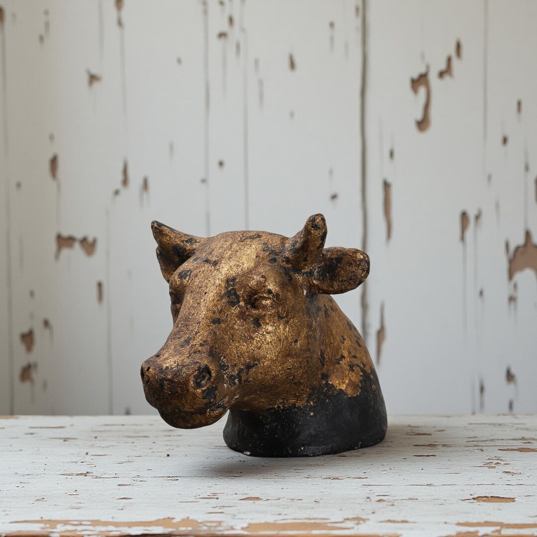 Gold & Black Cow Head Statue: Rustic Farmhouse Decor - Etsy