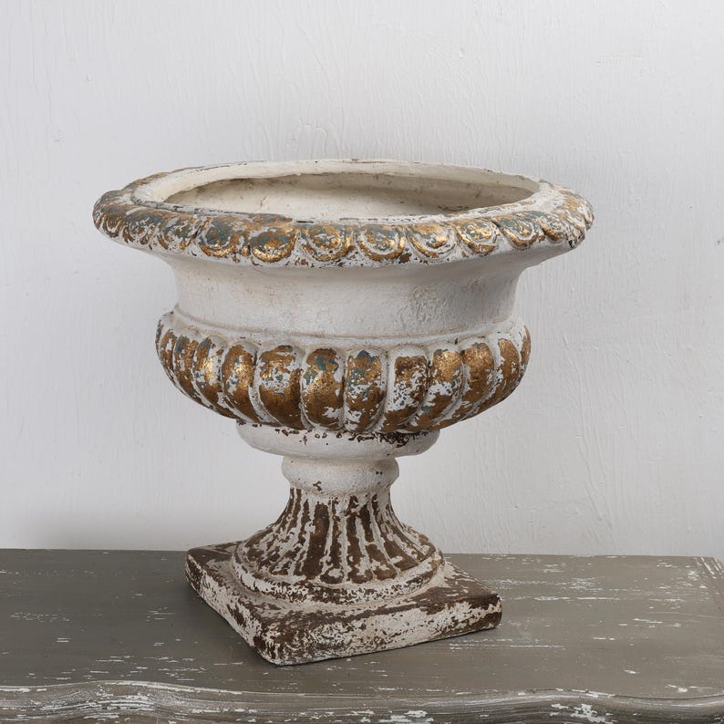 Vintage Urn Planter, Distressed Garden Vase, French Country Decor ...