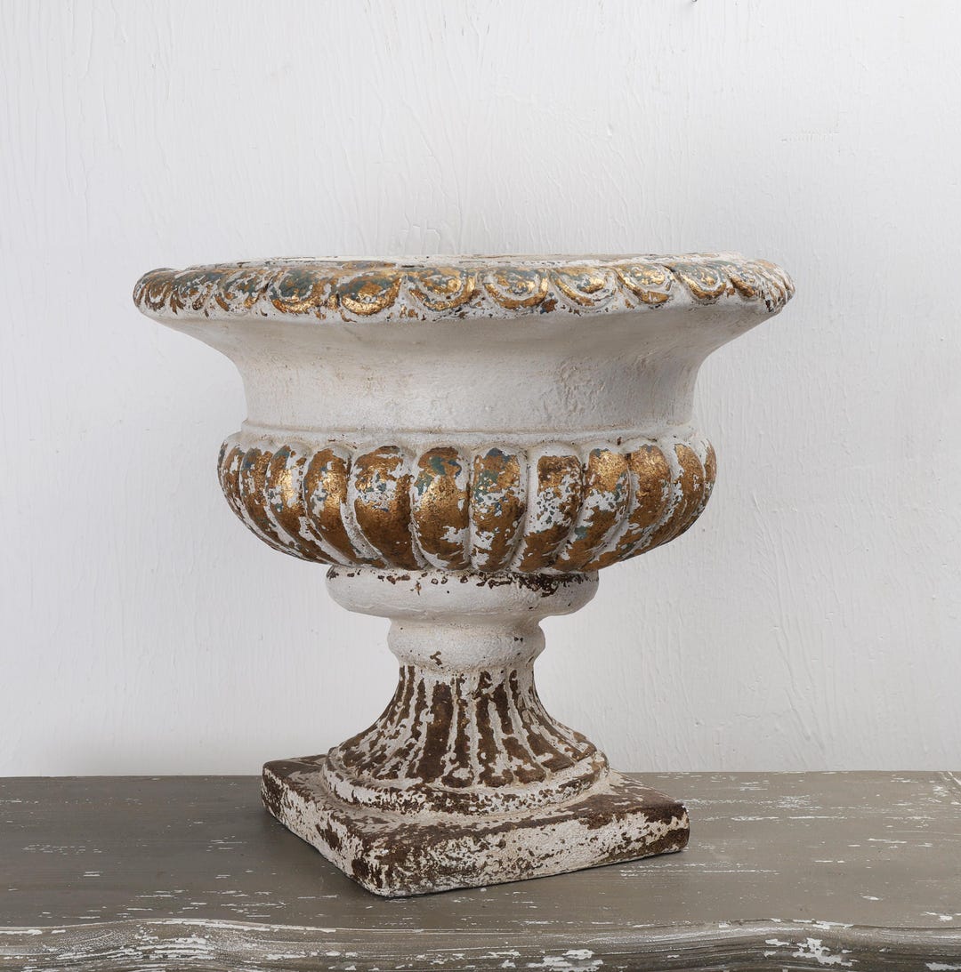 Vintage Urn Planter, Distressed Garden Vase, French Country Decor ...