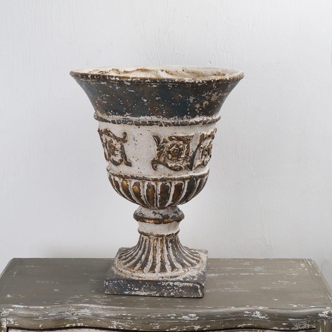 French Country Urn Planter – Vintage Magnesium Oxide Garden Vase ...
