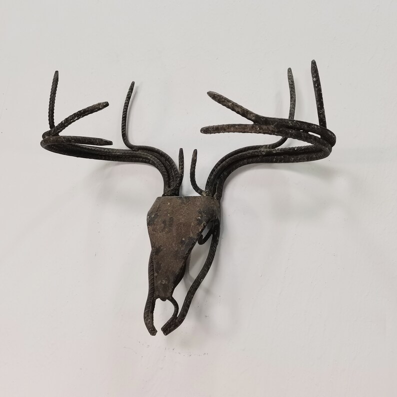 Industrial Rebar Deer Head Wall Decor, Metal Antler Sculpture, Rustic ...