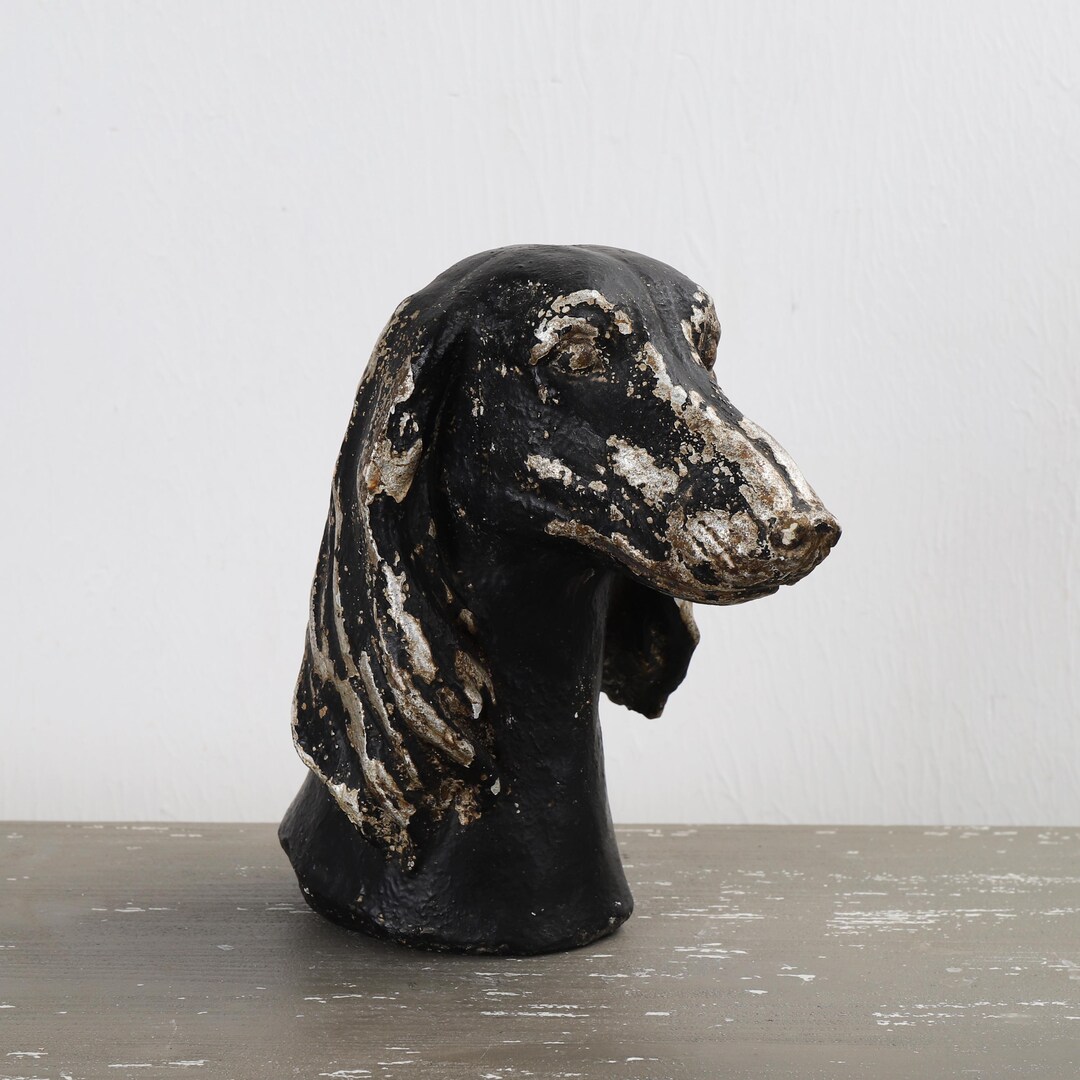 Vintage Black Dog Bust Statue – Rustic Farmhouse Dog Head Sculpture ...