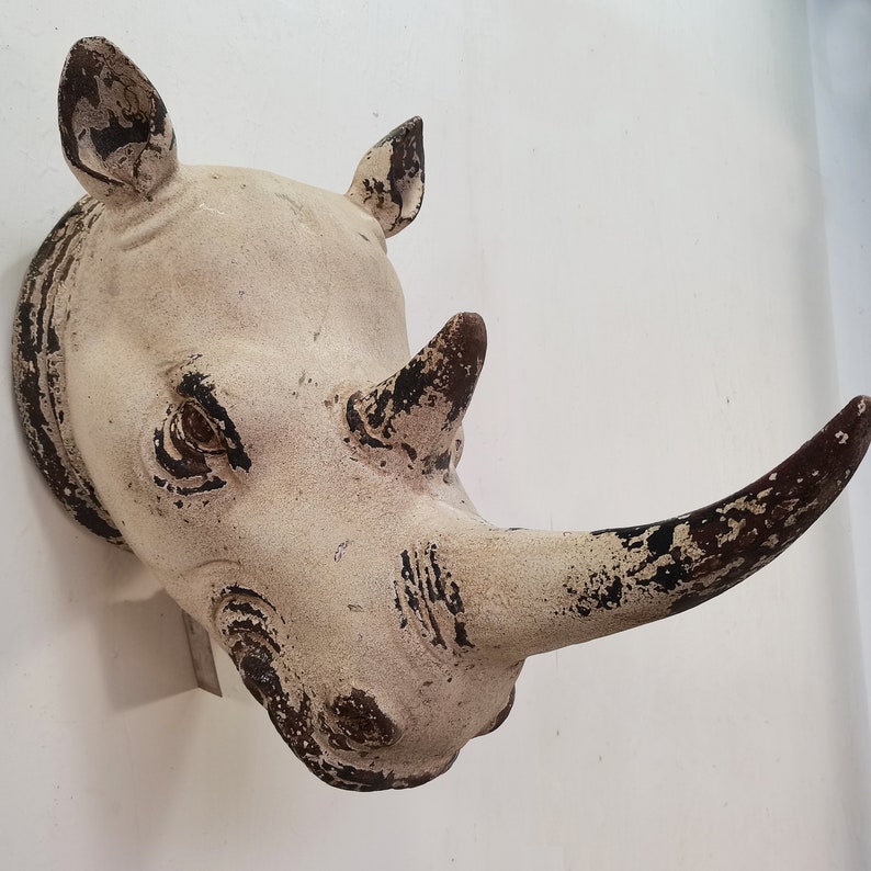 Vintage Style Rhino Head Wall Decor Rustic Animal Wall Mount for Home ...