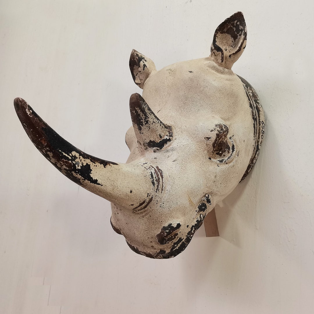 Vintage Style Rhino Head Wall Decor Rustic Animal Wall Mount for Home ...