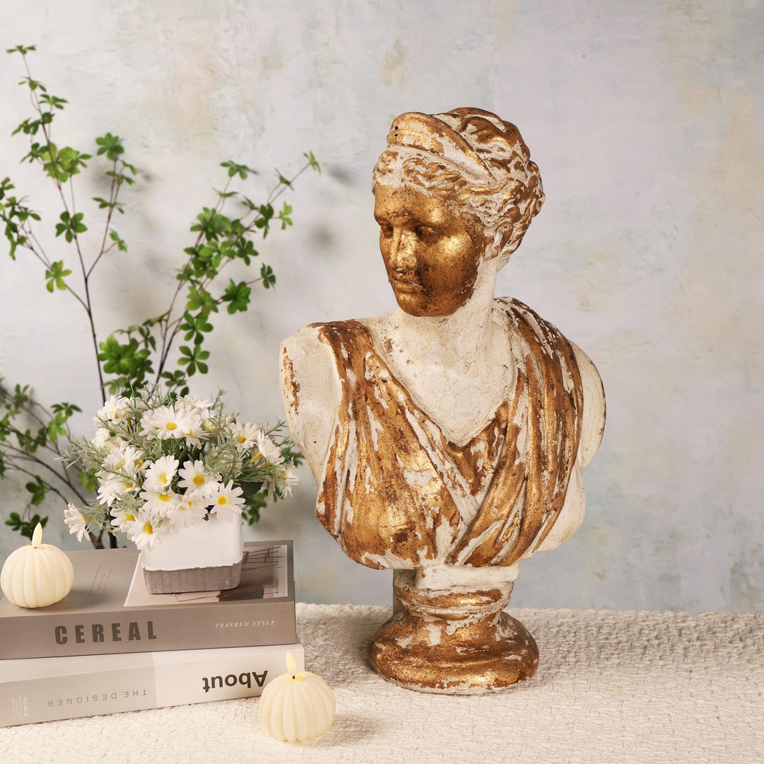 Vintage Goddess Bust - Gold & White Distressed Sculpture - Shabby Chic ...