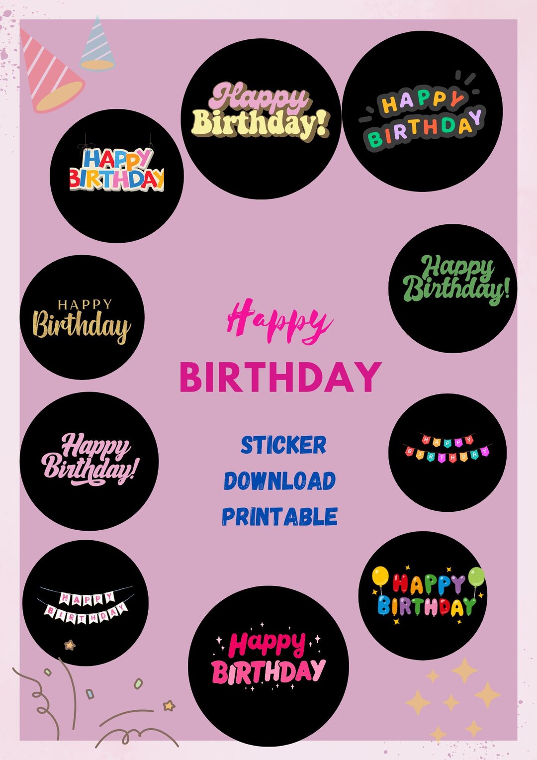 Happy Birthday Digital Stickers - Etsy