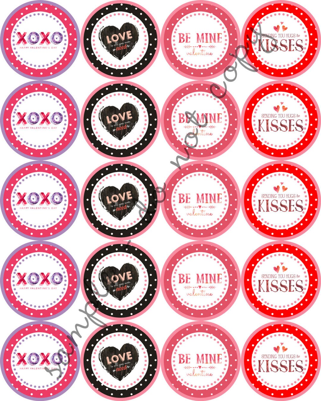 INSTANT DOWNLOAD / Valentine's Day Pink Heart 2 Printable Party Circles ...