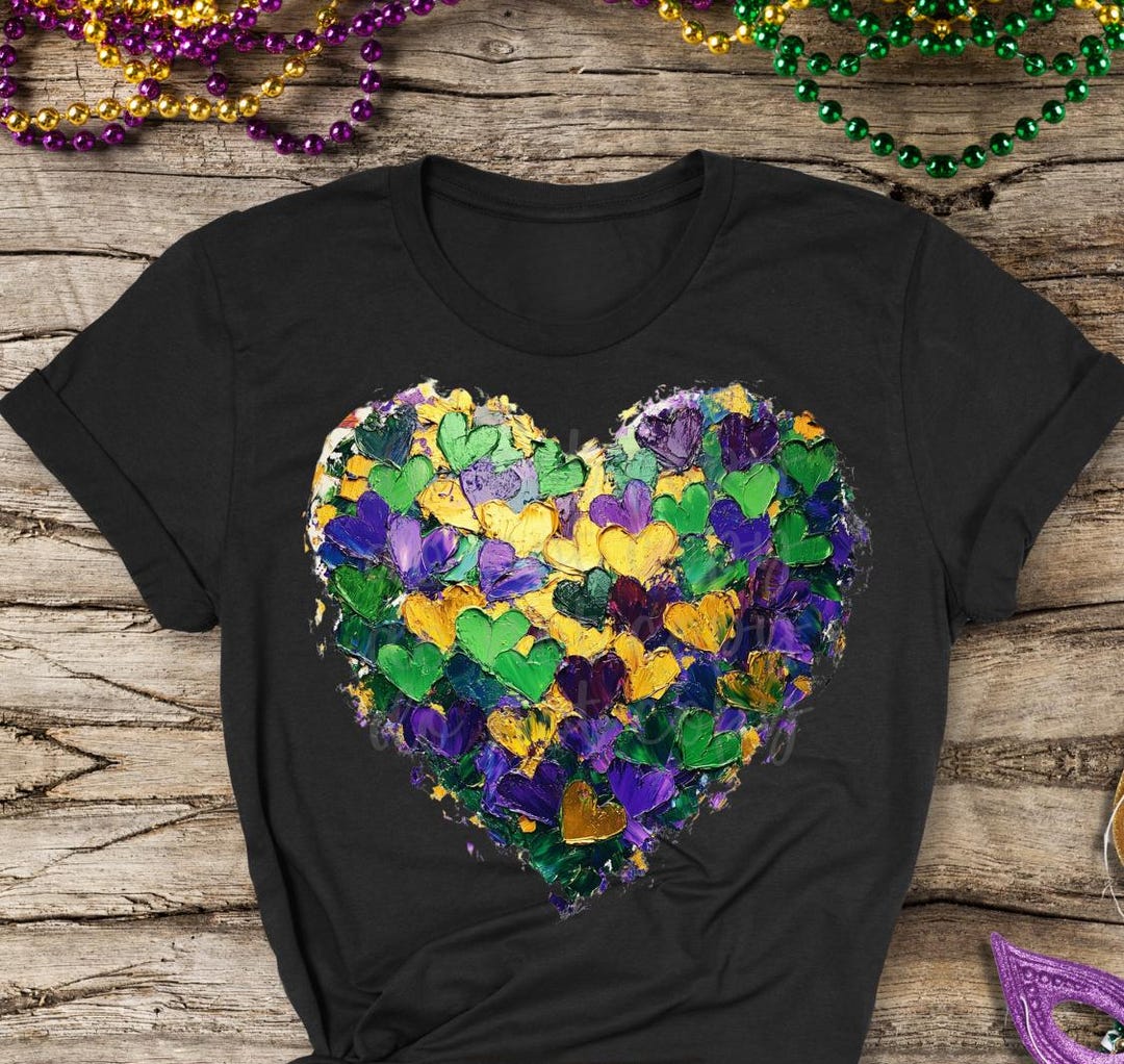Mardi Gras Brush Stroke Heart PNG for Sublimation and or DTF Transfers ...