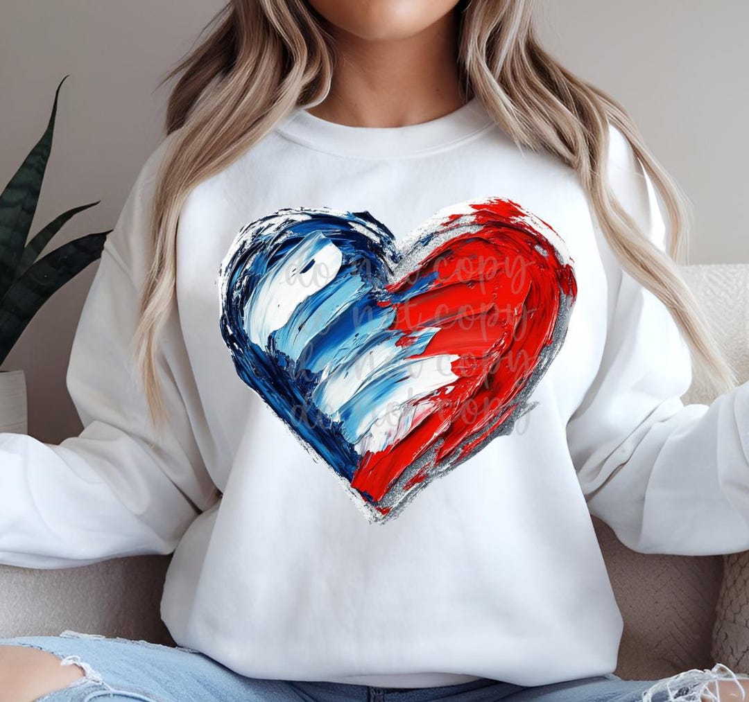 Red White Blue Painted Heart PNG: Brushstroke Design (digital Download ...