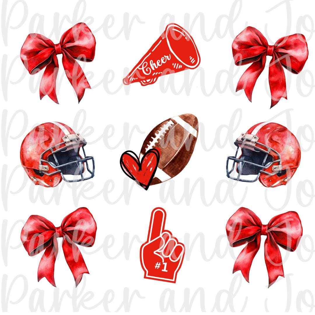 Red Team Spirit Football PNG: Coquette Bow, Game Day (digital Download ...