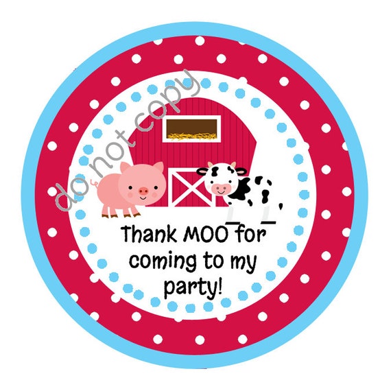 INSTANT DOWNLOAD Farm Cow Party / Thank You Stickers, Tags, Labels ...