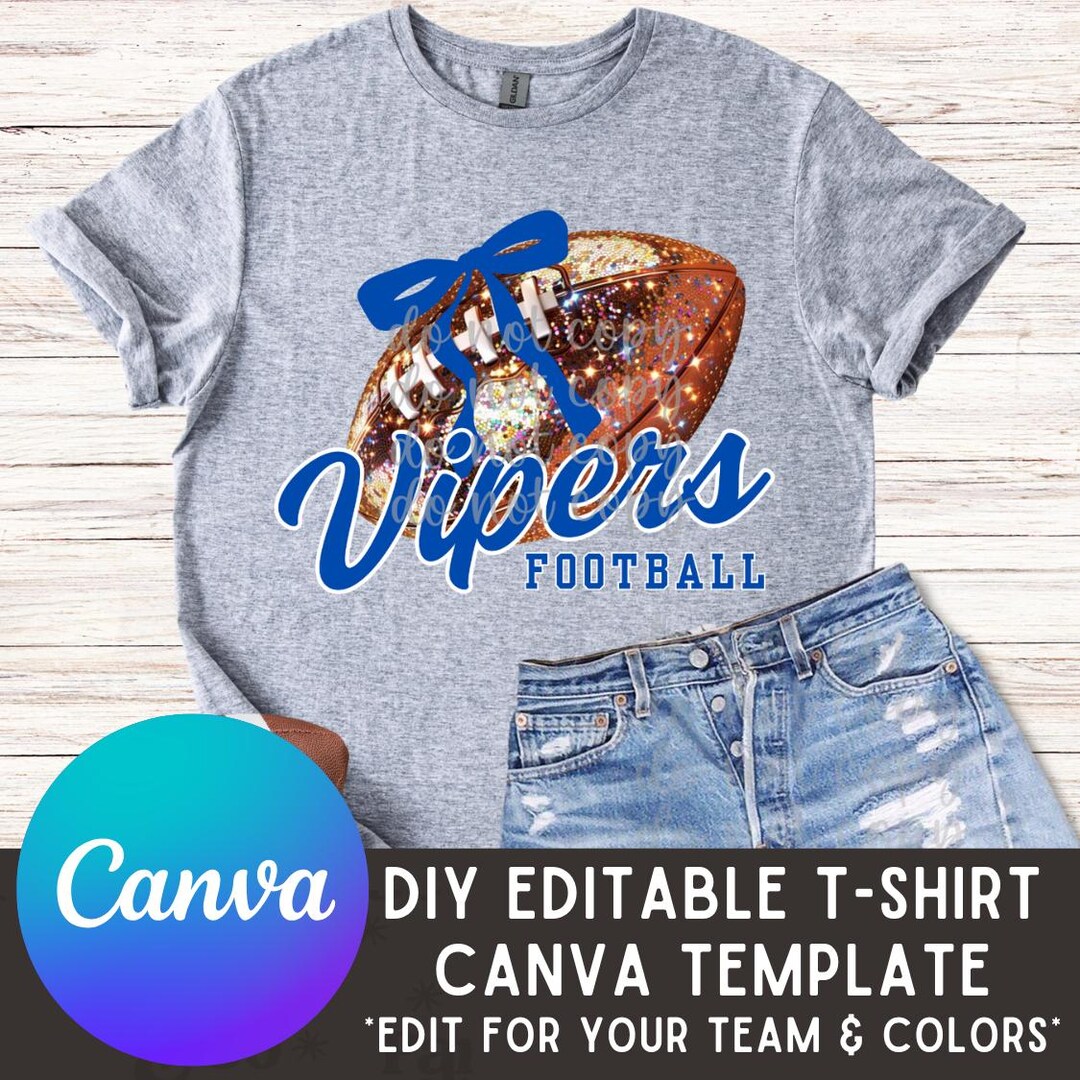 Editable Football T-shirt Template: Mascot, Glitter Bow (canva DIY ...