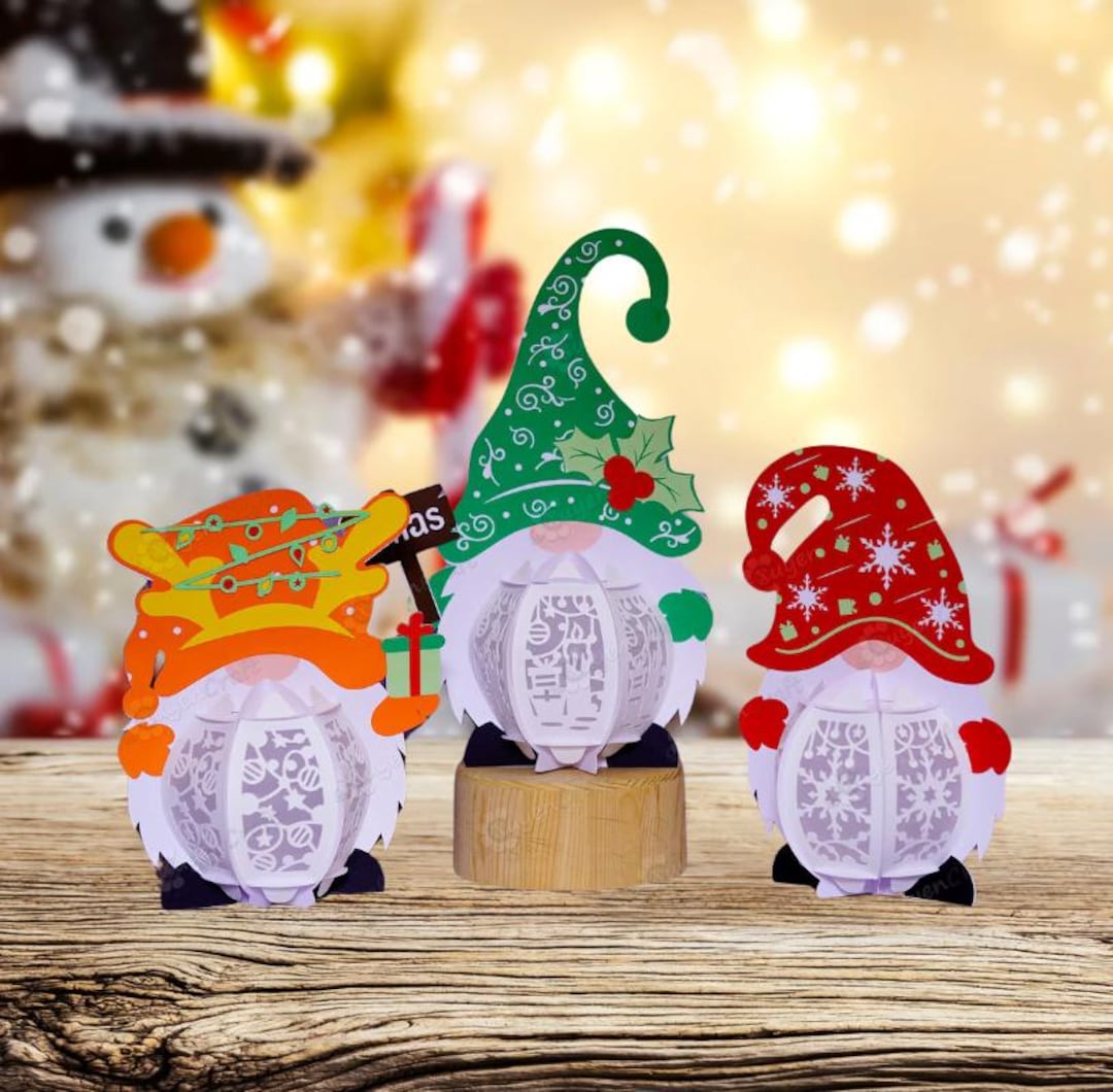 Pack of 3 Gnome Lantern Templates, SVG, Studio, PDF Files for DIY ...