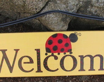 Welcome AMERICANA LADYBUG SIGN 4th of July Wall Art Door Hanger Plaque ...