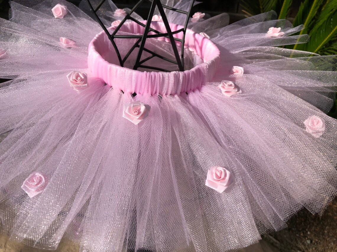 Light Pink Rose Tutu Skirt for Girls | Floral Tulle Tutu With Tiny Rose ...