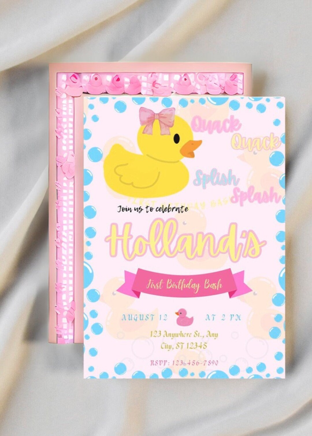 Quack Quack Rubber Ducky Girl Birthday Invitation - Etsy