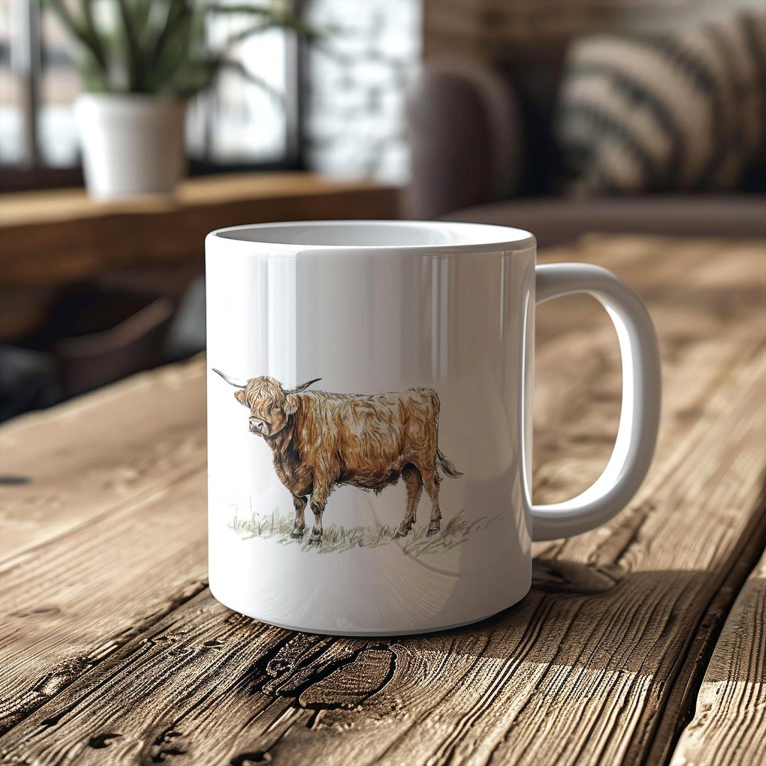 Ceramic Highland Cows Mug Gift - Cute Brown Fluffy Cow Design - Perfect ...