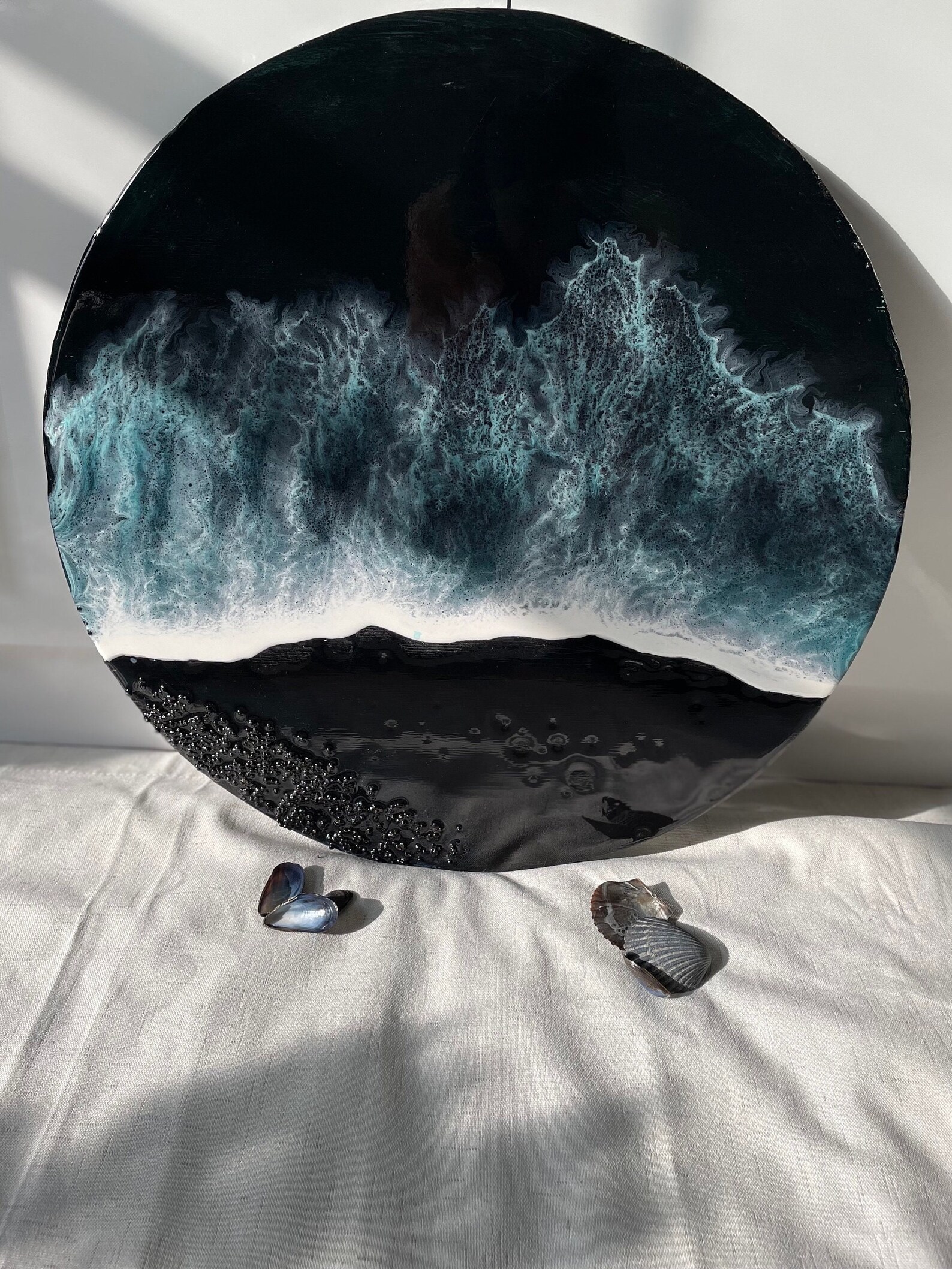 Resin Beach Art: Circular Ocean Wave Decor - Etsy