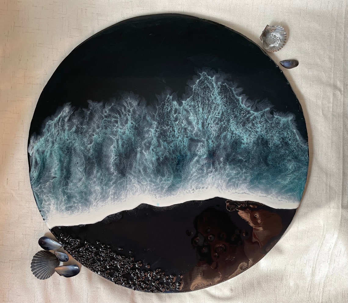 Resin Beach Art: Circular Ocean Wave Decor - Etsy