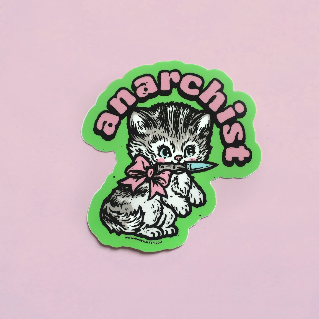 Anarchist - Cute Rebel Kitten - Vinyl Sticker - 8.5x9cm - Etsy