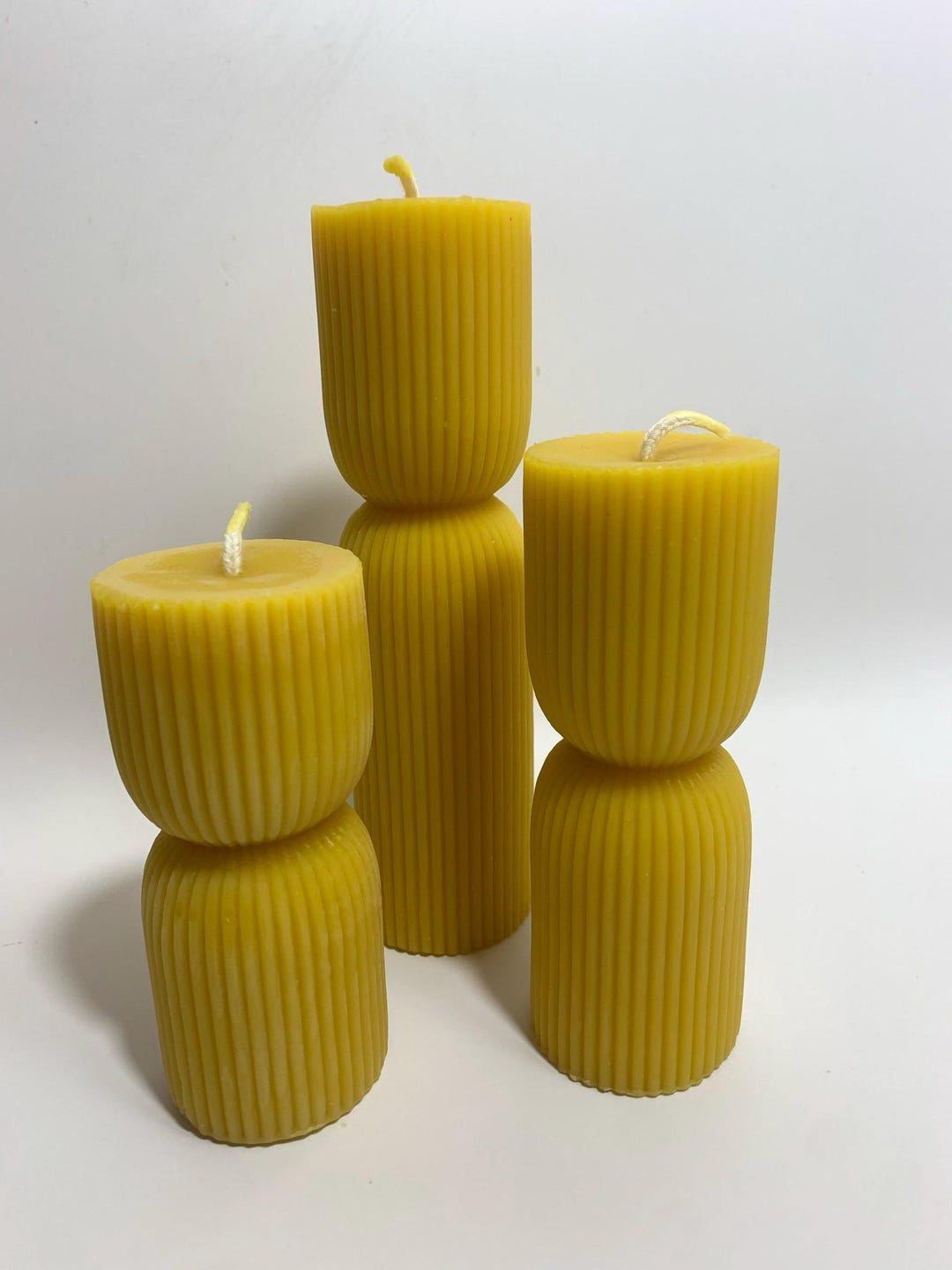 100% Beeswax Hourglass Ribbed Candle Set 3 - Etsy