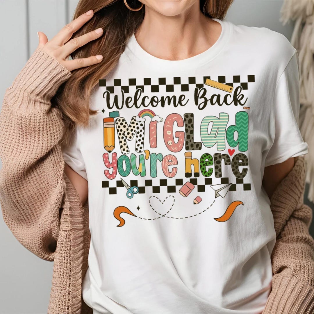 Preppy Welcome Back I'm Glad You're Here PNG, Back to School Cute ...