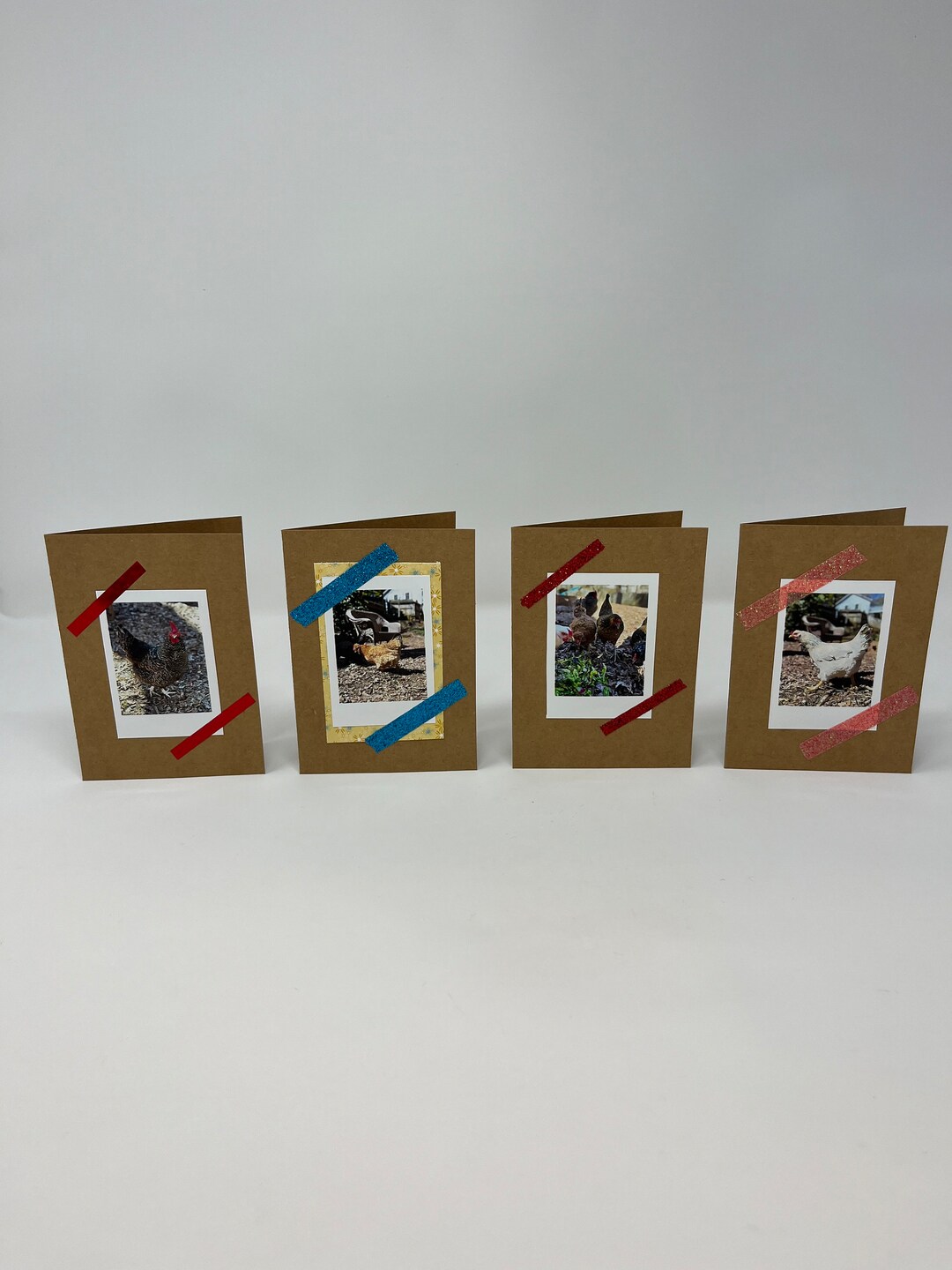 Pack of 4 Note Cards Featuring Chickens & Washi Tape - Etsy