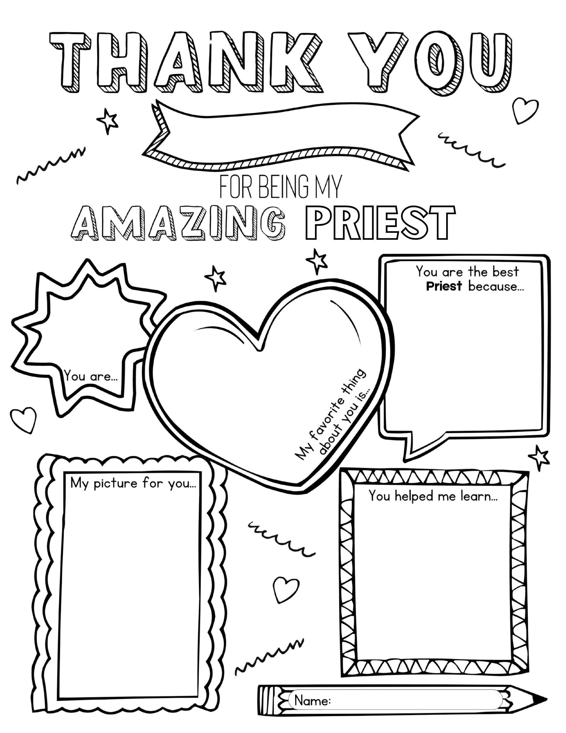Priest Appreciation Gift From Kids | Thank You Priest Coloring Page ...