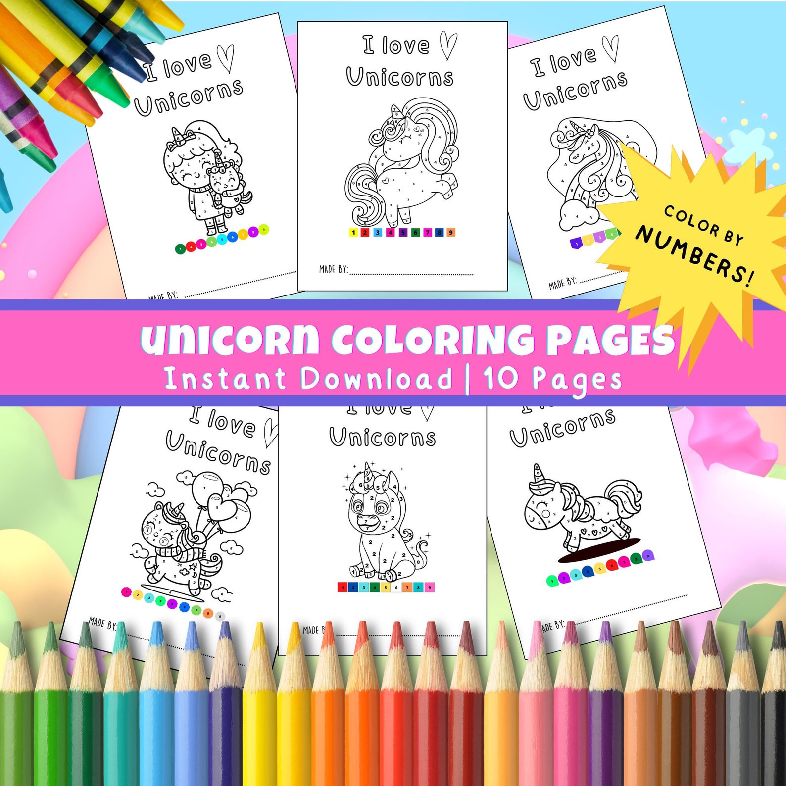 Unicorn Color by Numbers Unicorn Theme Happy Birthday Kids Coloring ...