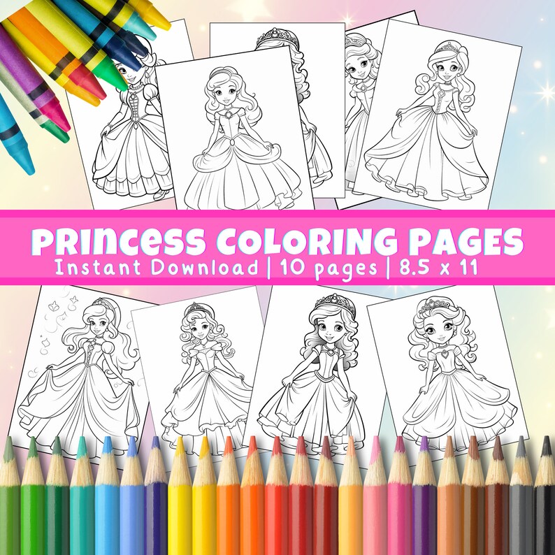 Princess Coloring Printable for Kids, Coloring Pages, Princes Party ...