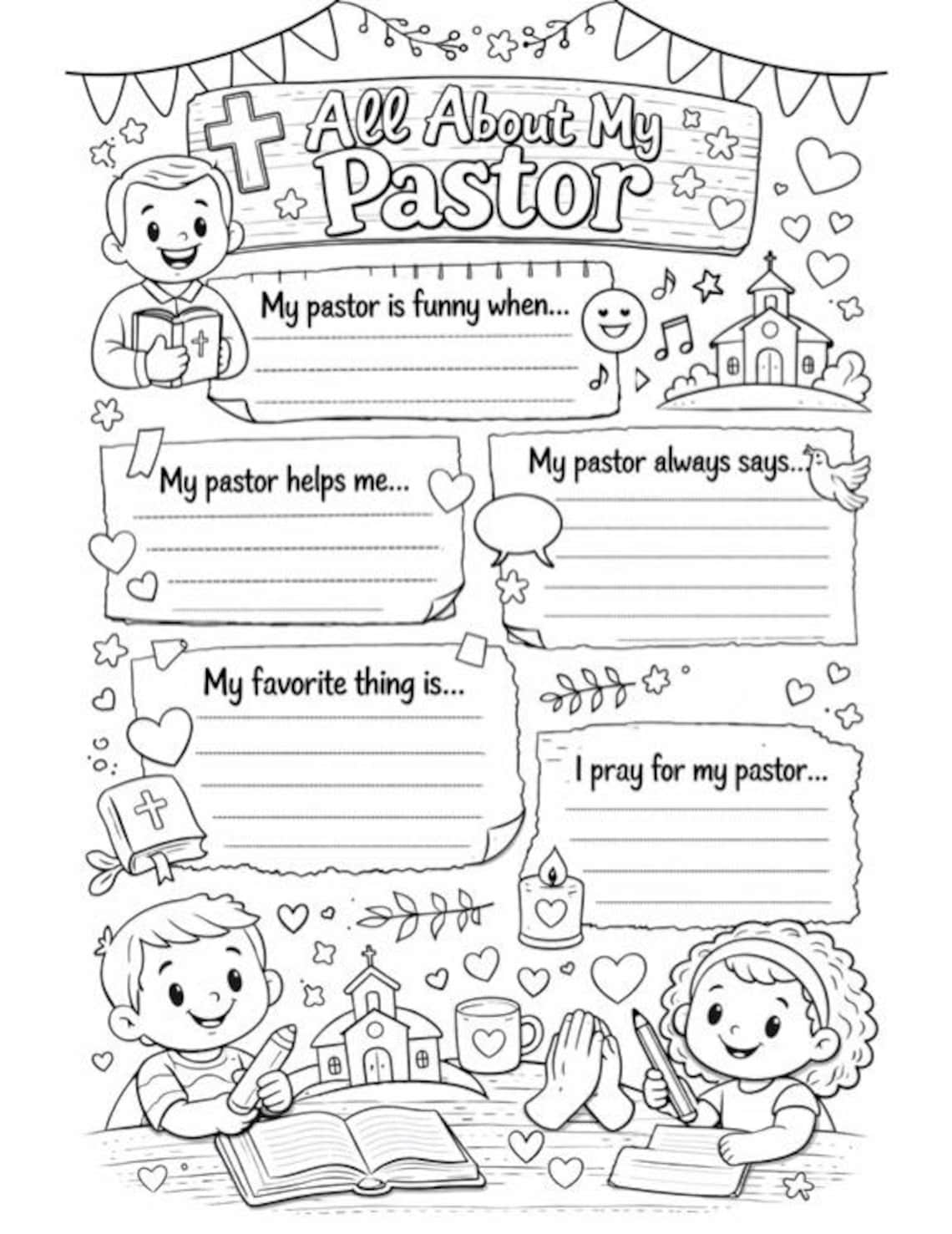 Pastor Appreciation Coloring Pages Bundle | Thank You Pastor Printable ...