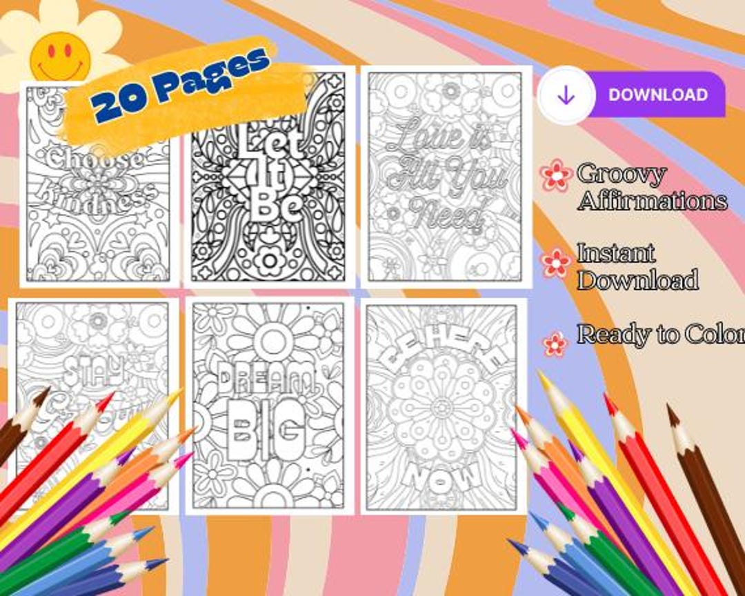 Groovy Coloring Pages | Inspirational Hippie Sayings | Digital ...