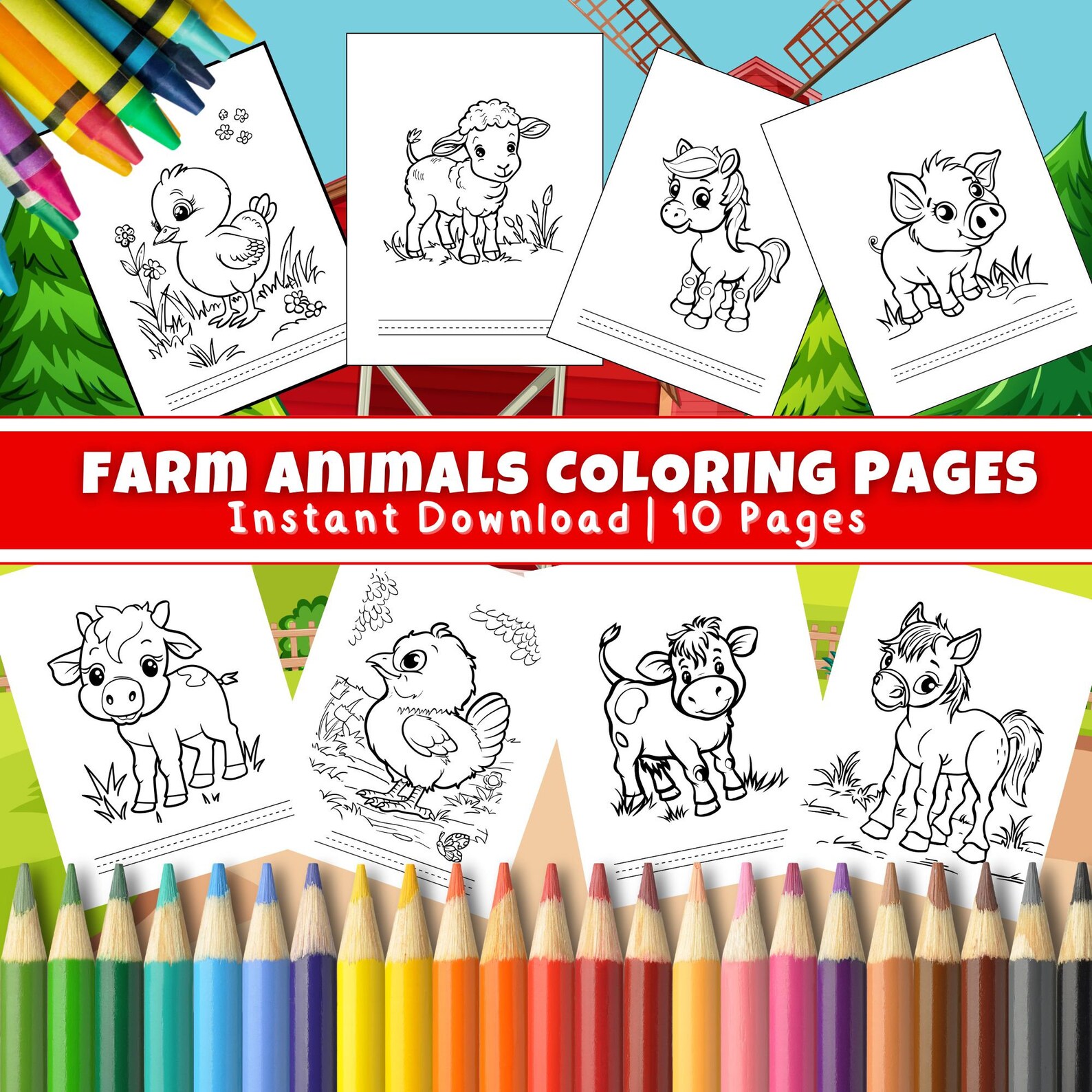 Kids Coloring Book Farm Birthday Party Farm Party Supplies Farm ...