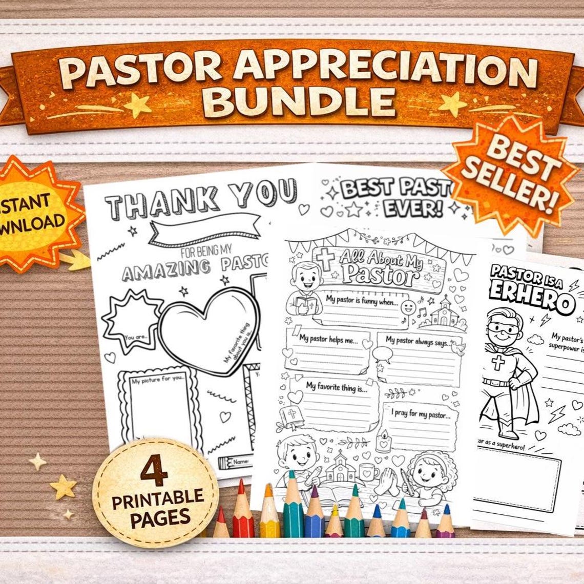 Pastor Appreciation Coloring Pages Bundle | Thank You Pastor Printable ...
