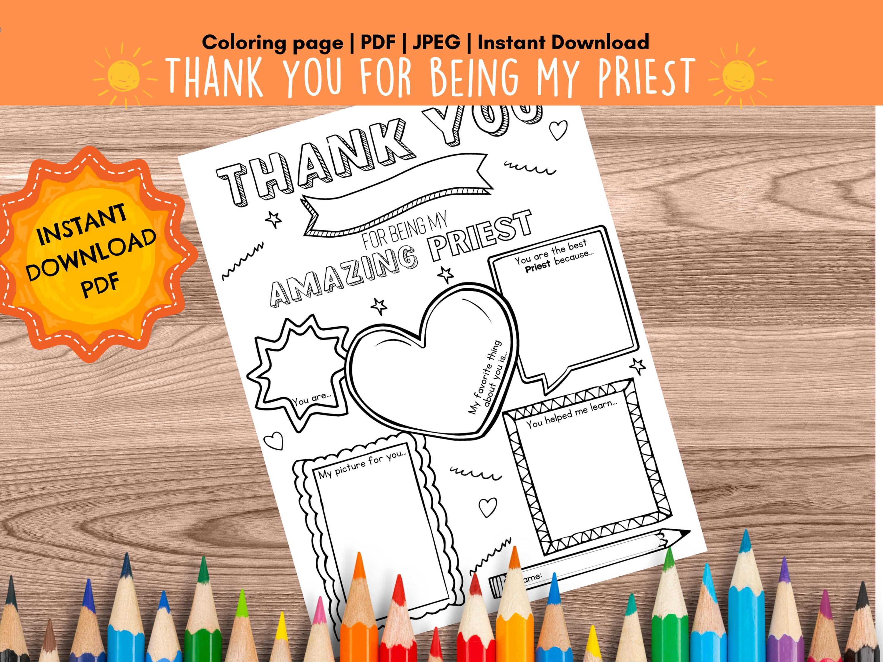 Priest Appreciation Printable Priest Catechism Class Mass Kids Gift ...