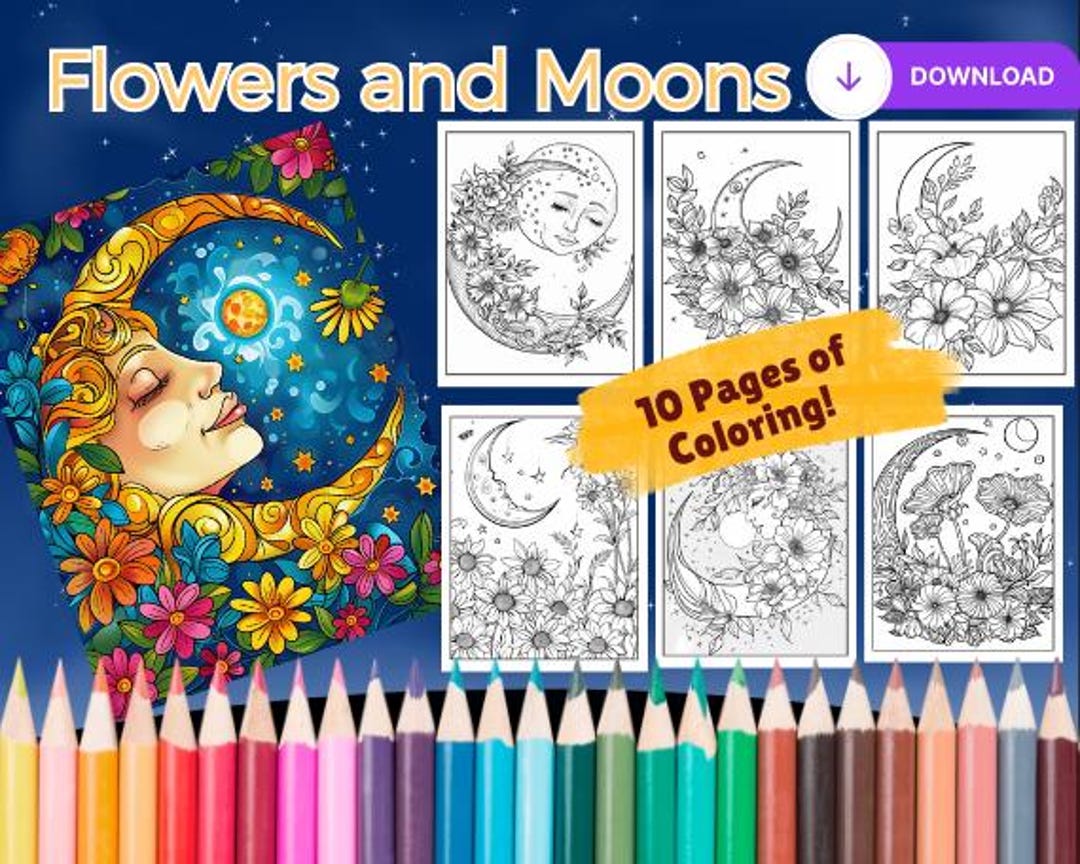 Floral Moon Coloring Book | Botanical Designs (digital Download) - Etsy