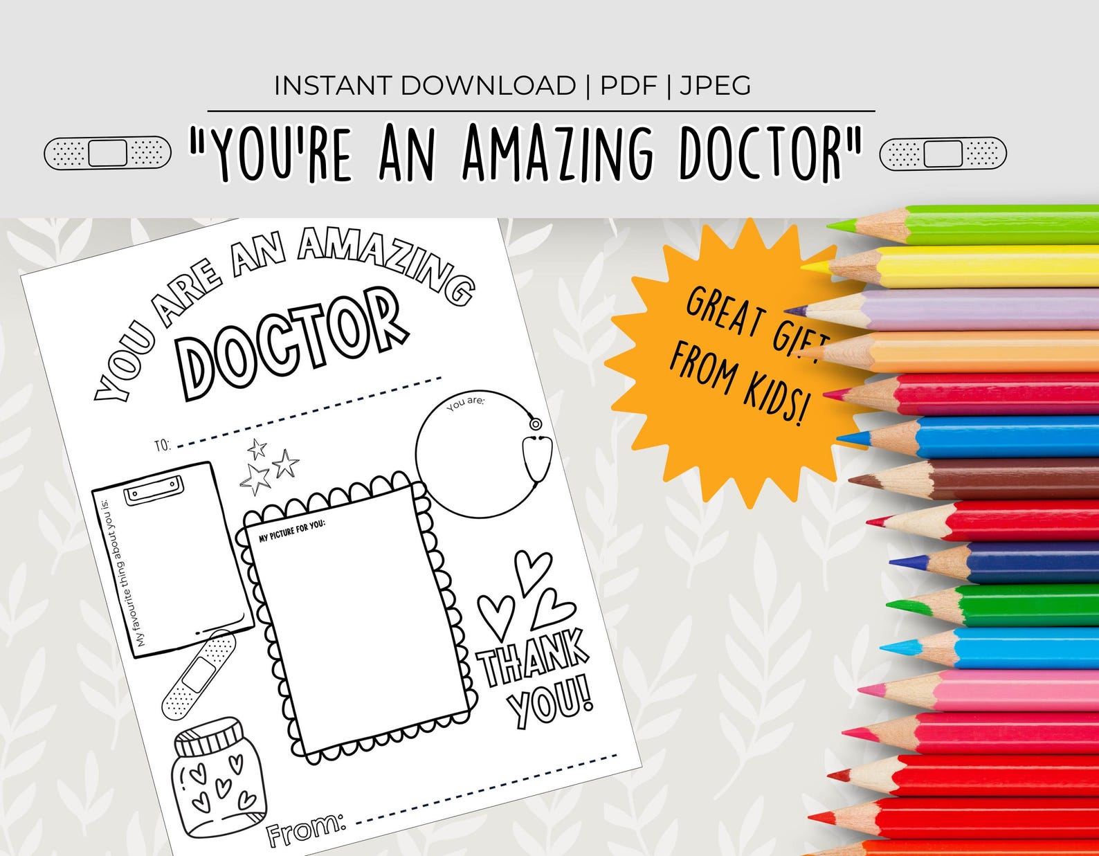 Thank You Doctor Coloring Page | Kids Appreciation Gift (PDF/JPG) - Etsy