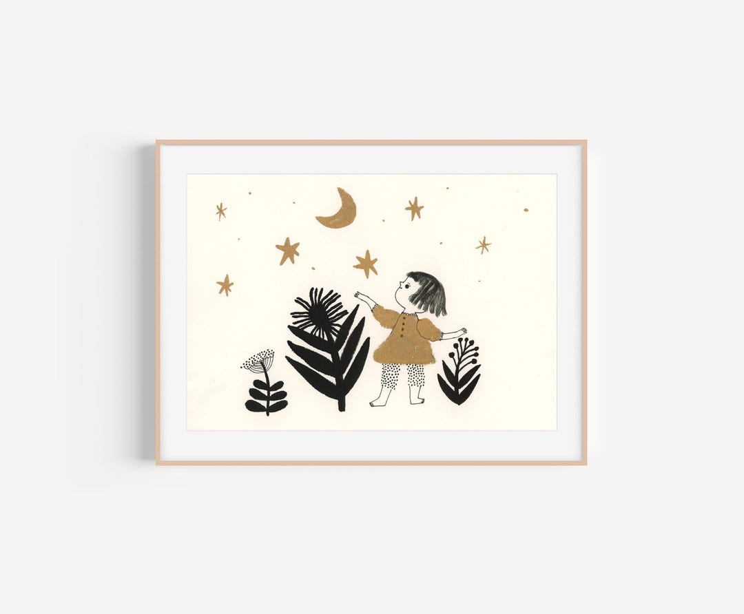 Touching a Star, Original Gold Illustration for Girls Room Decor - Etsy