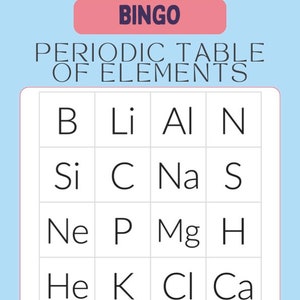 Science: Periodic Table of Elements BINGO Cards - First 20 Symbols - Etsy