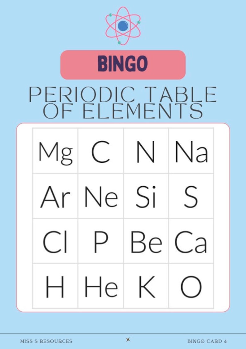Science: Periodic Table of Elements BINGO Cards - First 20 Symbols - Etsy