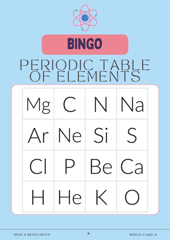 Science: Periodic Table of Elements BINGO Cards - First 20 Symbols - Etsy