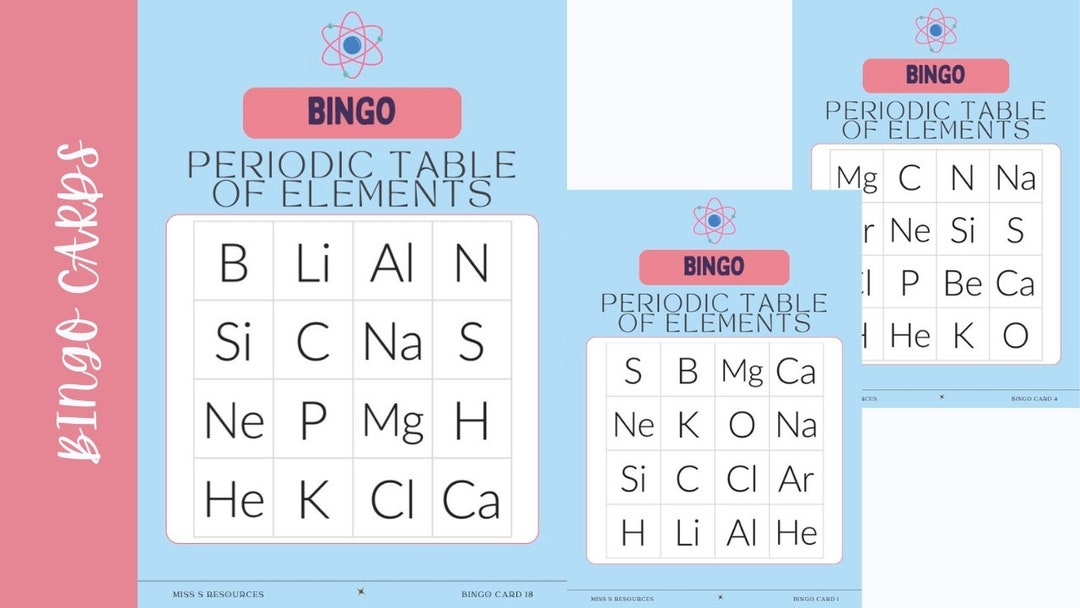 Science: Periodic Table of Elements BINGO Cards - First 20 Symbols ...