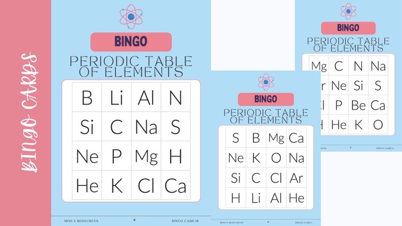 Science: Periodic Table of Elements BINGO Cards - First 20 Symbols - Etsy