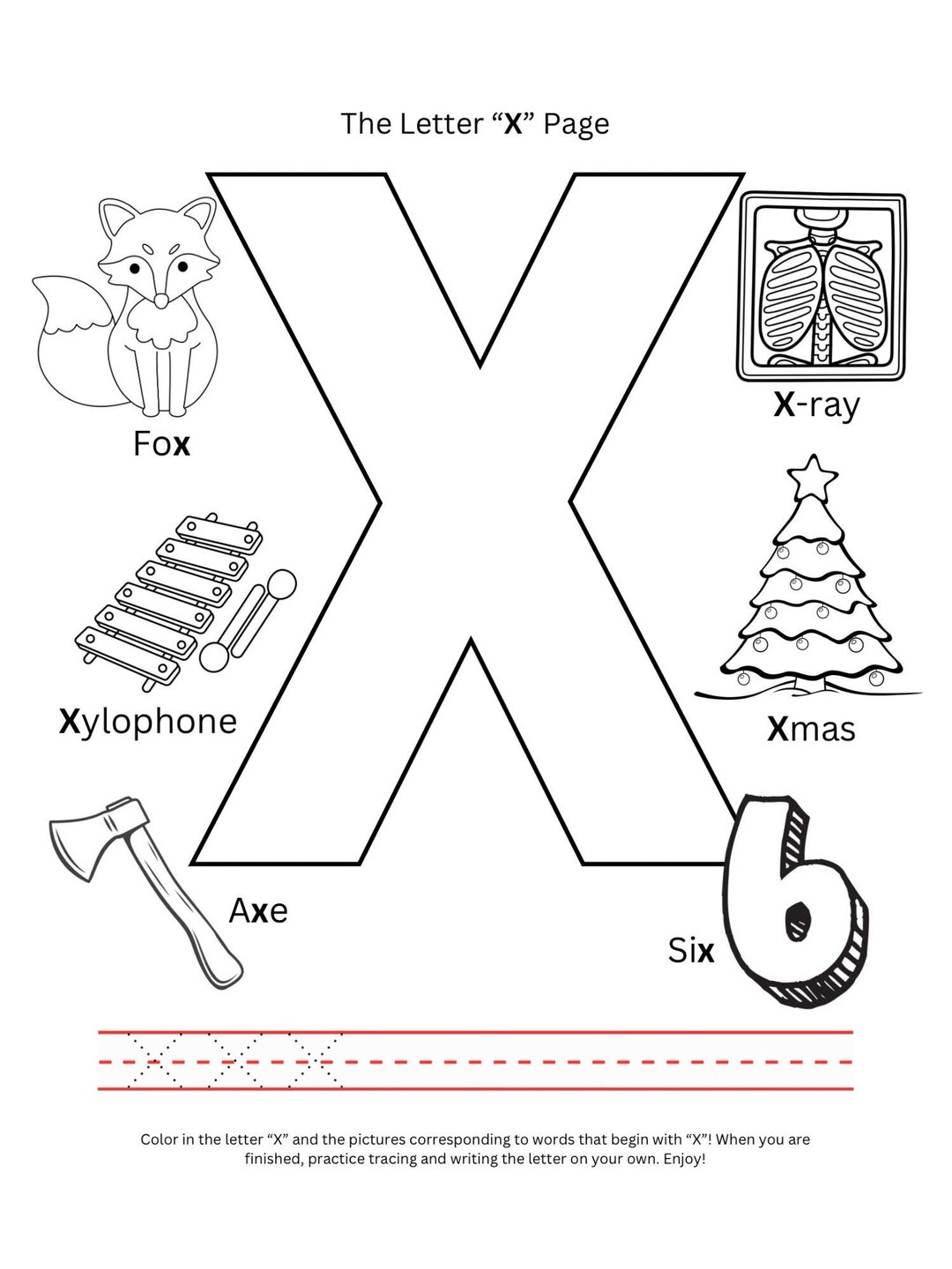 Letter X Educational Coloring Page Writing Practice, Letter Practice ...