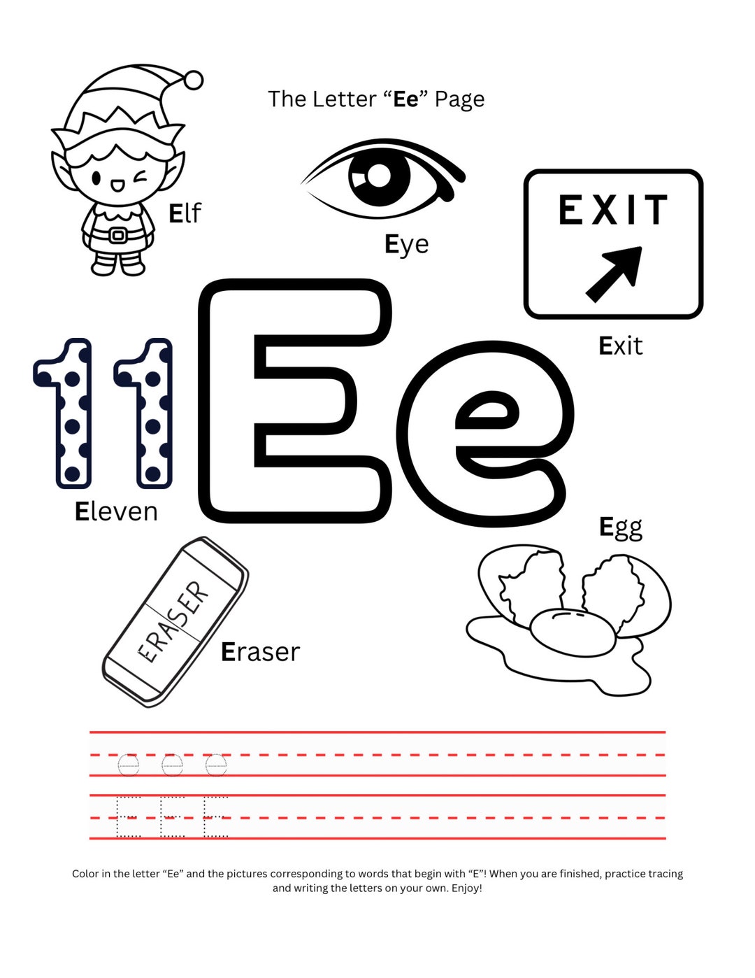 Upper and Lowercase Letter Ee Activity Sheet Coloring Page, Writing ...