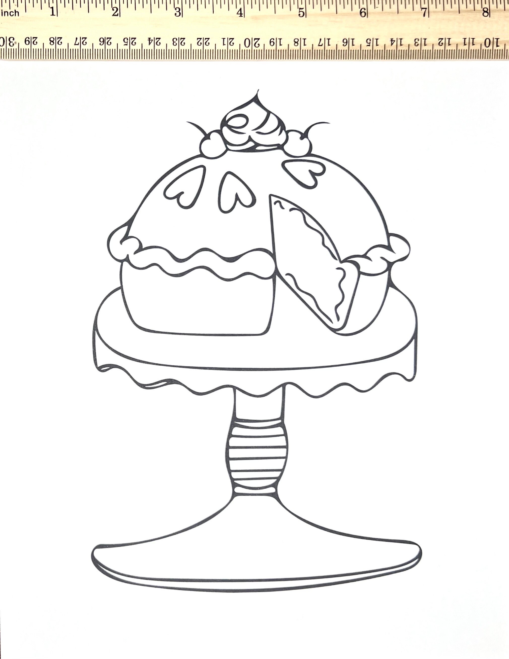 A Cherry Pie on a Cake Stand Coloring Page. PNG File in Black and White ...