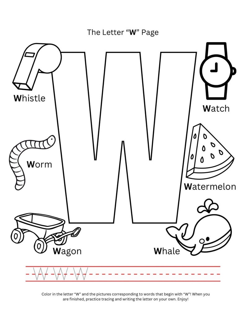 Letter W Educational Coloring Page Writing Practice, Letter Practice ...