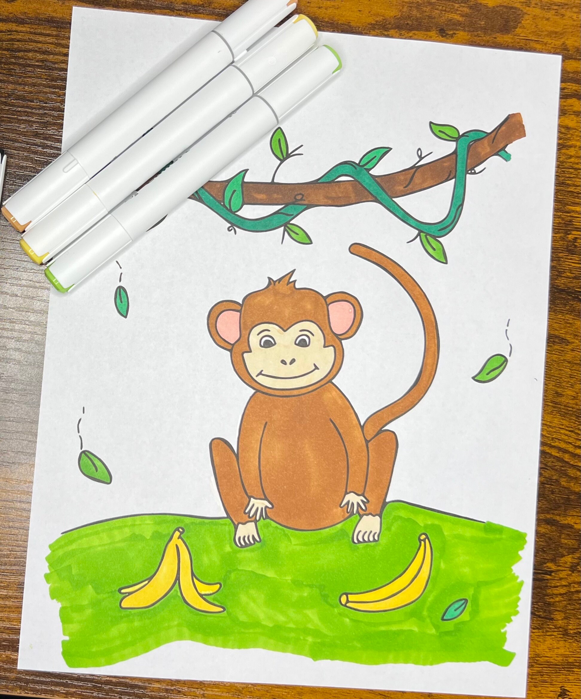 Cute Monkey in the Jungle Coloring Page/image. PNG File in Black and ...